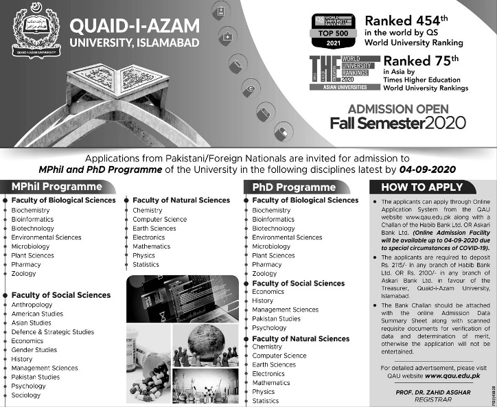 [Admissions Open Fall 2020] Quaid-e-Azam University, Islamabad ...